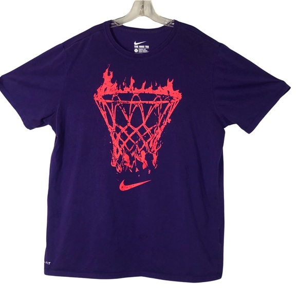 Nike | Shirts | Nike Mens Athletic Cut Purple Neon Orange Flames ...